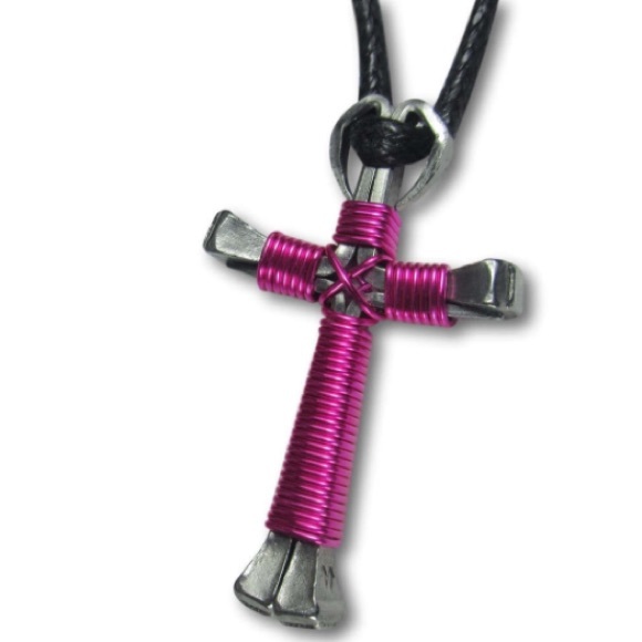 Handmade | Jewelry | Hot Pink Cross Necklace | Poshmark